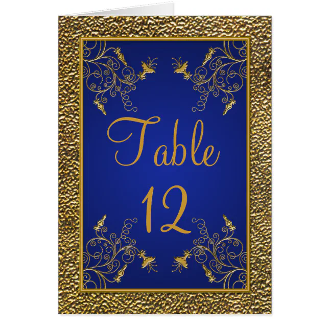 Royal Blue and Gold Table Number Card | Zazzle