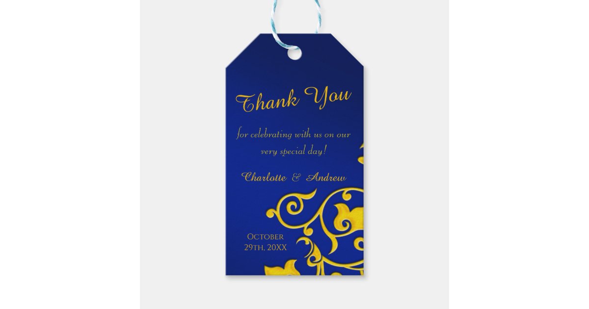 Royal Blue and Gold Thank You Gift Tags | Zazzle