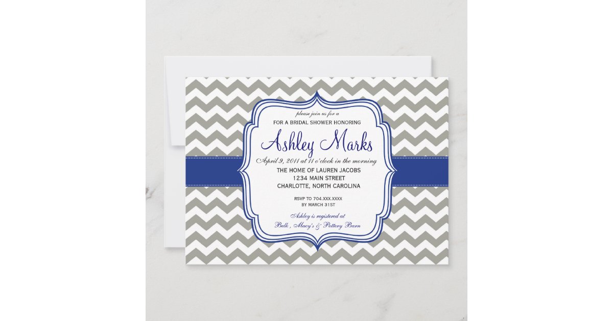 Royal Blue and Grey Chevron Invitaiton Invitation | Zazzle