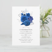 Royal Blue and Silver Floral Confirmation Invitation | Zazzle
