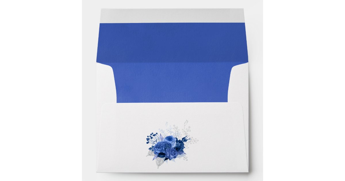 Royal Blue and Silver Floral Wedding Envelope | Zazzle