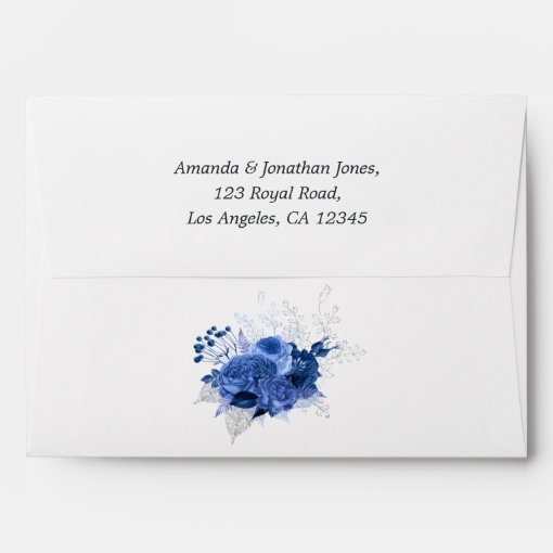 Royal Blue and Silver Floral Wedding Envelope | Zazzle