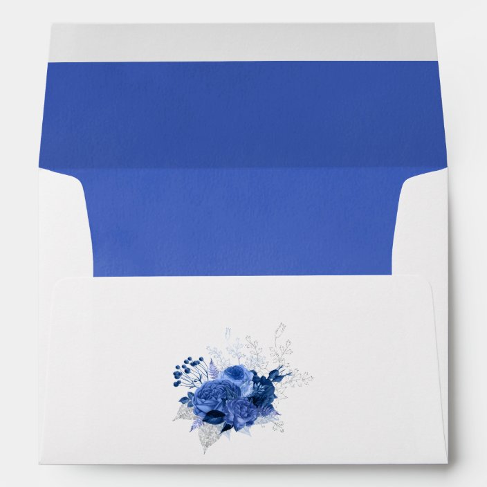 Royal Blue and Silver Floral Wedding Envelope | Zazzle
