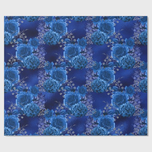 Royal Blue and Silver Floral Wrapping Paper | Zazzle