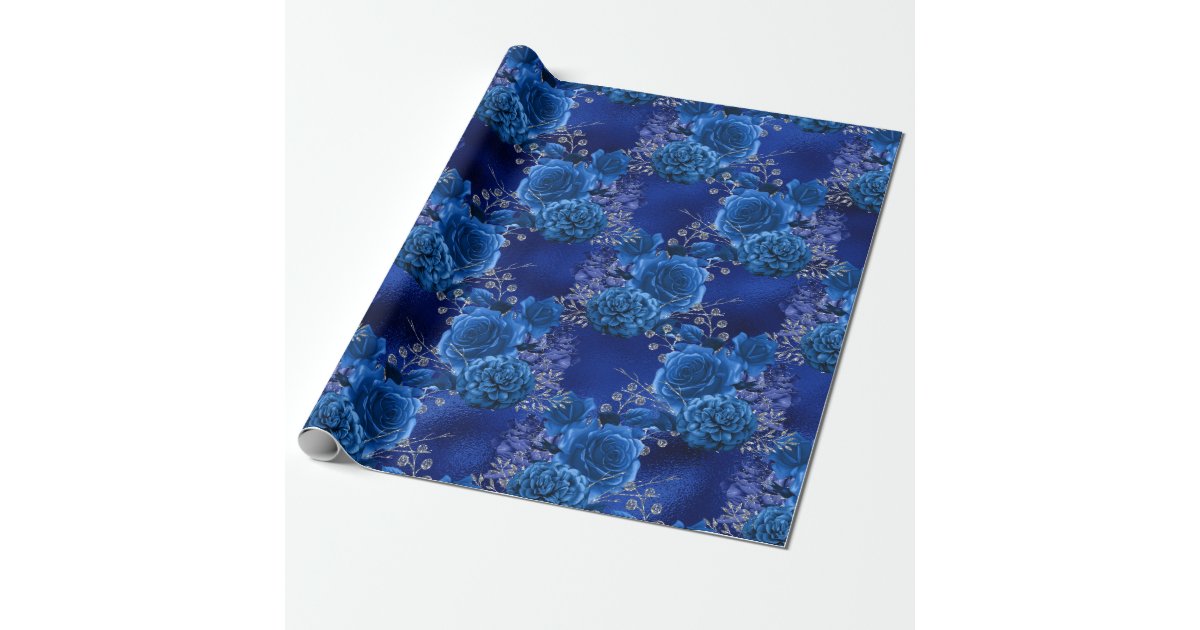 Royal Blue and Silver Floral Wrapping Paper | Zazzle