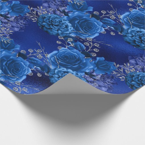 Royal Blue and Silver Floral Wrapping Paper | Zazzle