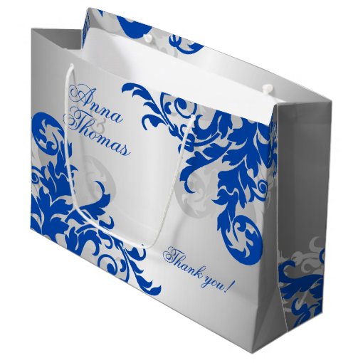 Royal Blue and Silver Flourish Large Gift Bag | Zazzle