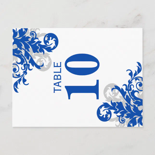 Royal Blue and Silver Flourish Table Number | Zazzle