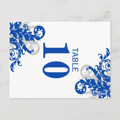 Royal Blue and Silver Flourish Table Number | Zazzle