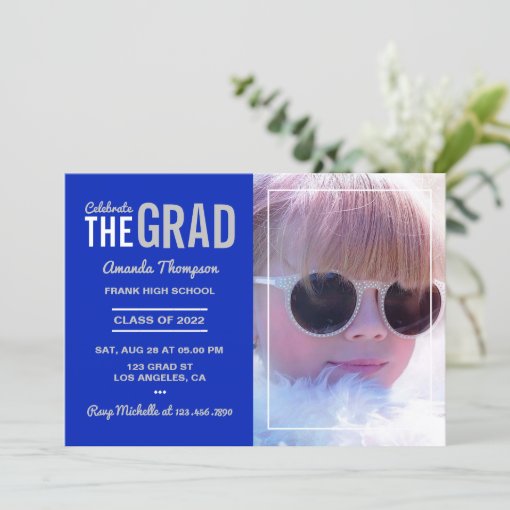 Royal Blue and Silver Graduation Party Invitation | Zazzle