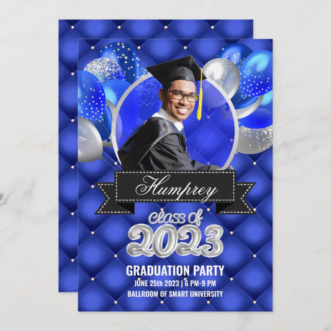 Royal Blue and Silver Graduation Party Invitation | Zazzle