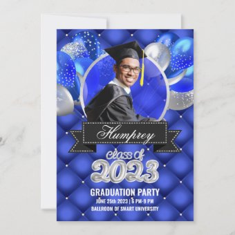Royal Blue and Silver Graduation Party Invitation | Zazzle