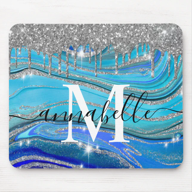 Royal Blue And Silver Monogram Mouse Pad | Zazzle