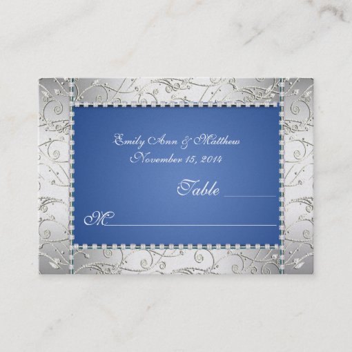 Royal Blue and Silver Swirl Table Place Cards | Zazzle