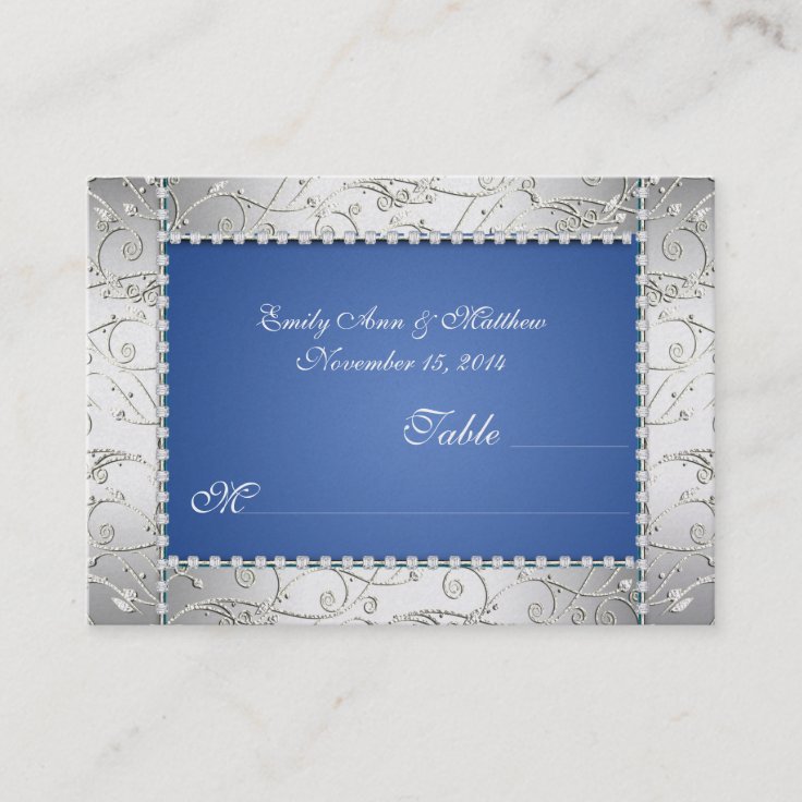 Royal Blue and Silver Swirl Table Place Cards | Zazzle