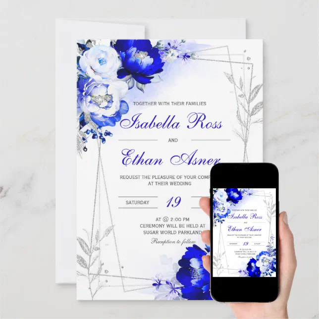 Royal Blue and Silver Wedding Invitation | Zazzle