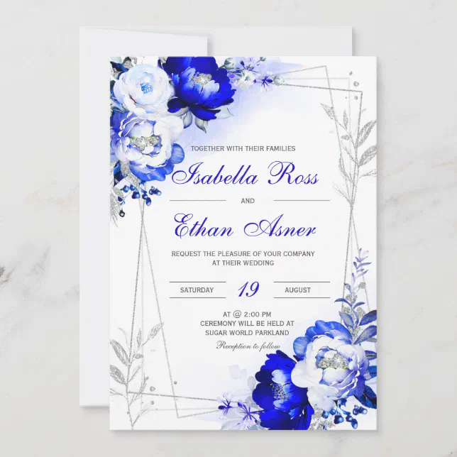 Royal Blue and Silver Wedding Invitation | Zazzle