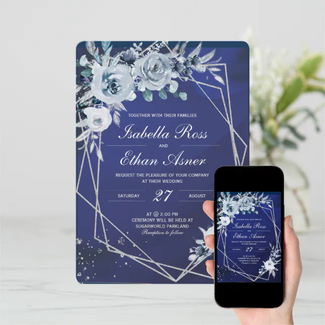 Royal Blue And Silver Wedding Invitations | Zazzle