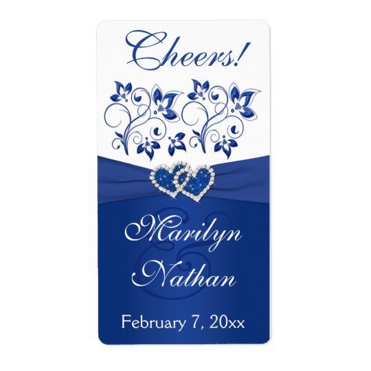 Royal Blue and White Floral Wedding Bottle Label | Zazzle.com
