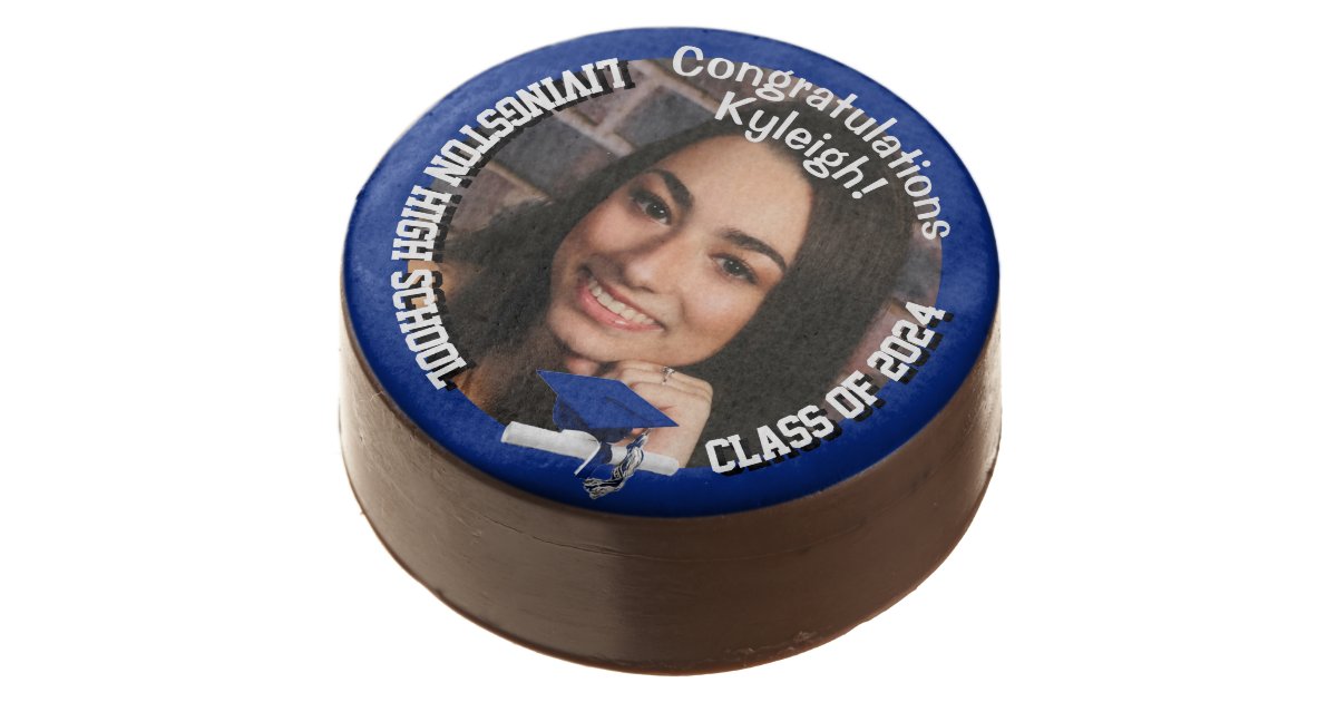Royal Blue and White Graduation Photo Chocolate Covered Oreo | Zazzle