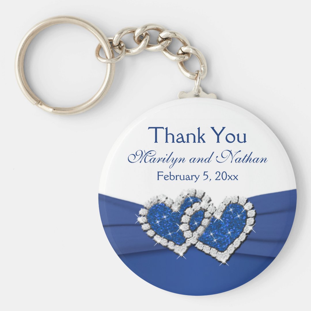 Royal Blue and White Joined Hearts Keychain | Zazzle