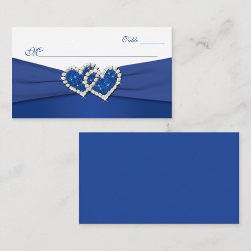 Royal Blue and White Joined Hearts Placecards | Zazzle