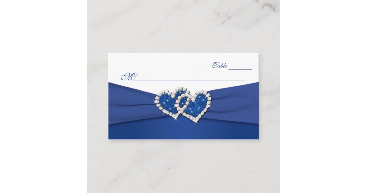 Royal Blue and White Joined Hearts Placecards | Zazzle