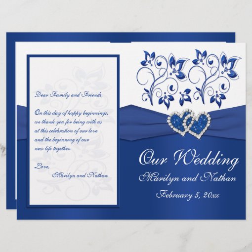 Royal Blue and White Joined Hearts Wedding Program | Zazzle
