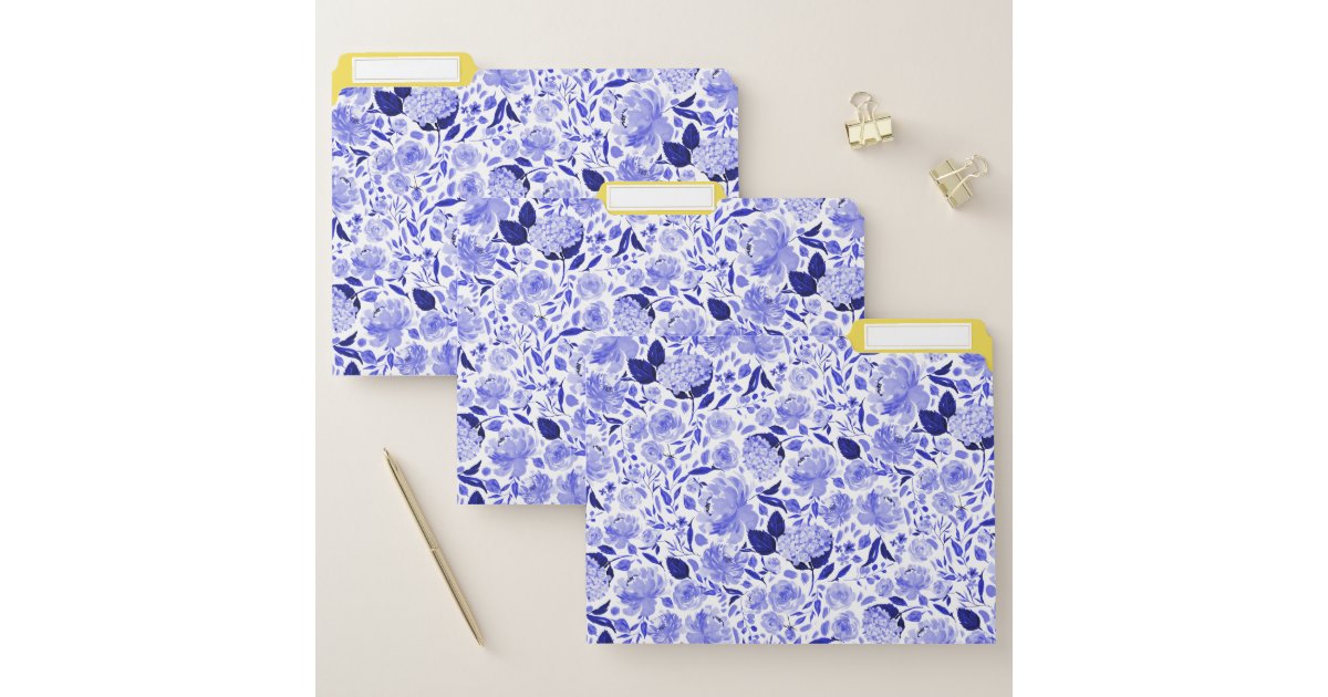 Royal Blue and White Watercolor Floral Pattern File Folder | Zazzle