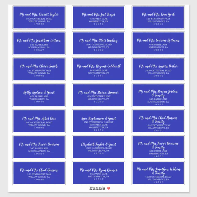Royal Blue and White Wedding Guest Address Labels | Zazzle
