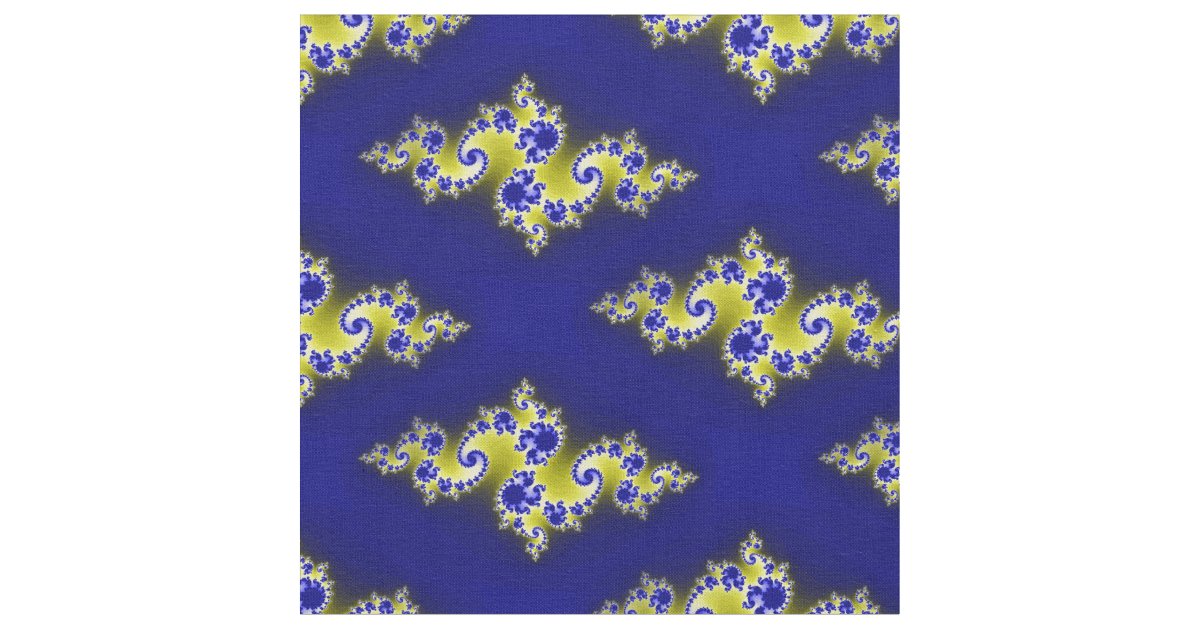 Royal Blue and Yellow Swirls Fabric | Zazzle