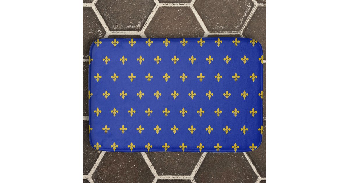 Royal Blue Bath Mat with gold Fleur de Lis | Zazzle