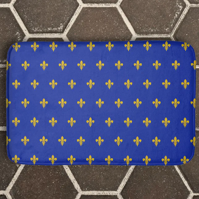 Royal Blue Bath Mat with gold Fleur de Lis | Zazzle