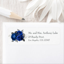 Royal Blue, Black and Silver Floral Label | Zazzle