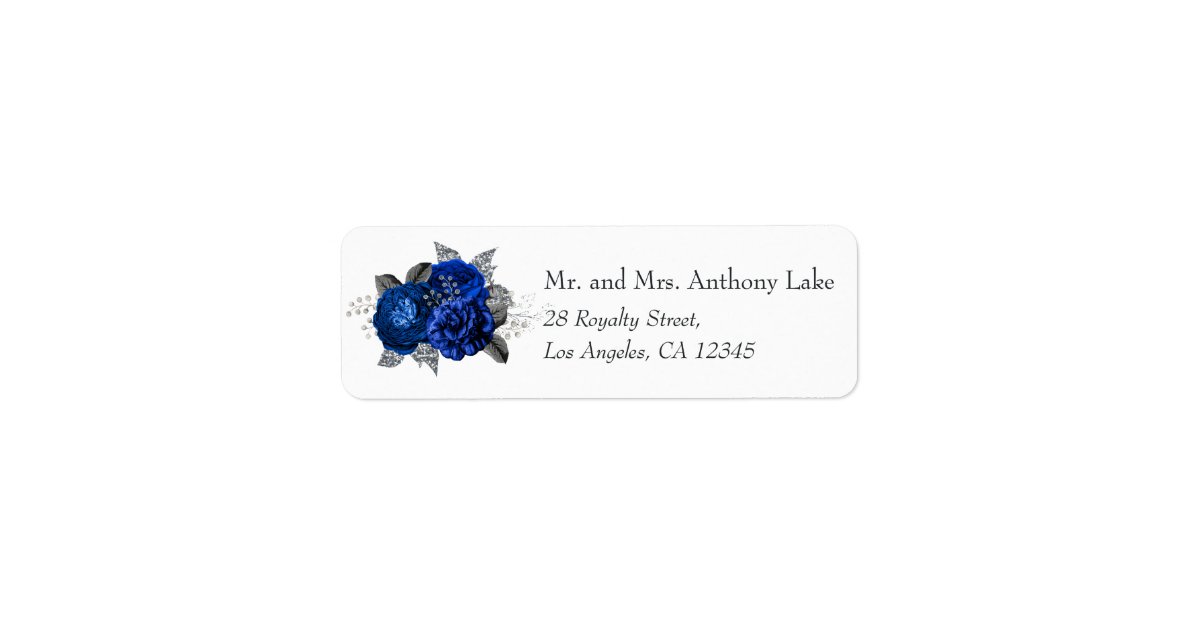 Royal Blue, Black and Silver Floral Label | Zazzle