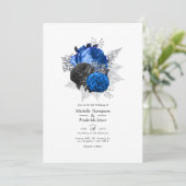 Royal Blue, Black and Silver Floral Wedding Invitation | Zazzle