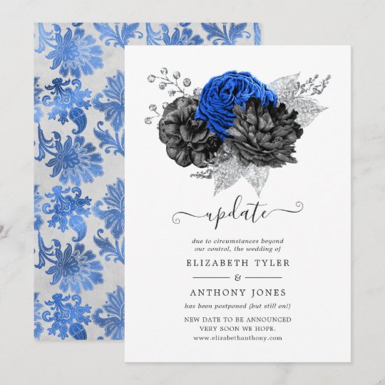 Royal Blue, Black and Silver Floral Wedding Update Invitation | Zazzle.com