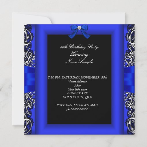 Royal Blue Bow Birthday Party Silver Photo Invitation | Zazzle