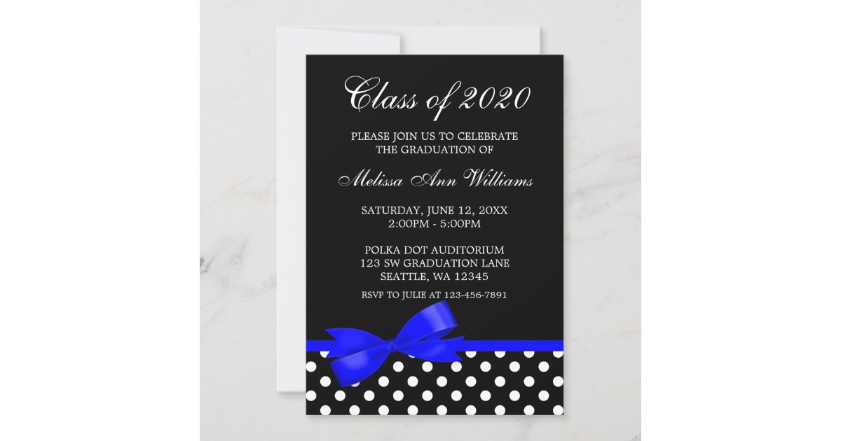 Royal Blue Bow Polka Dots Graduation Announcement | Zazzle