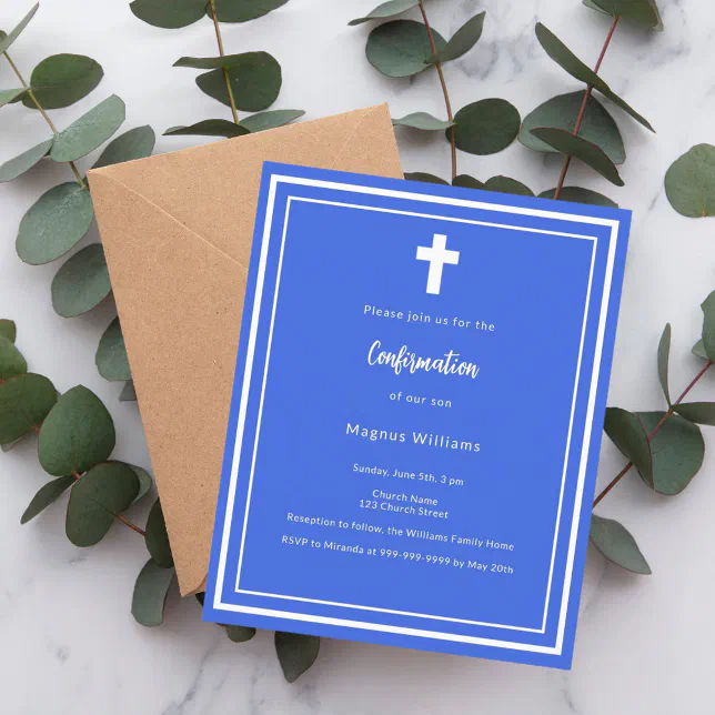 Royal blue boy Confirmation invitation | Zazzle
