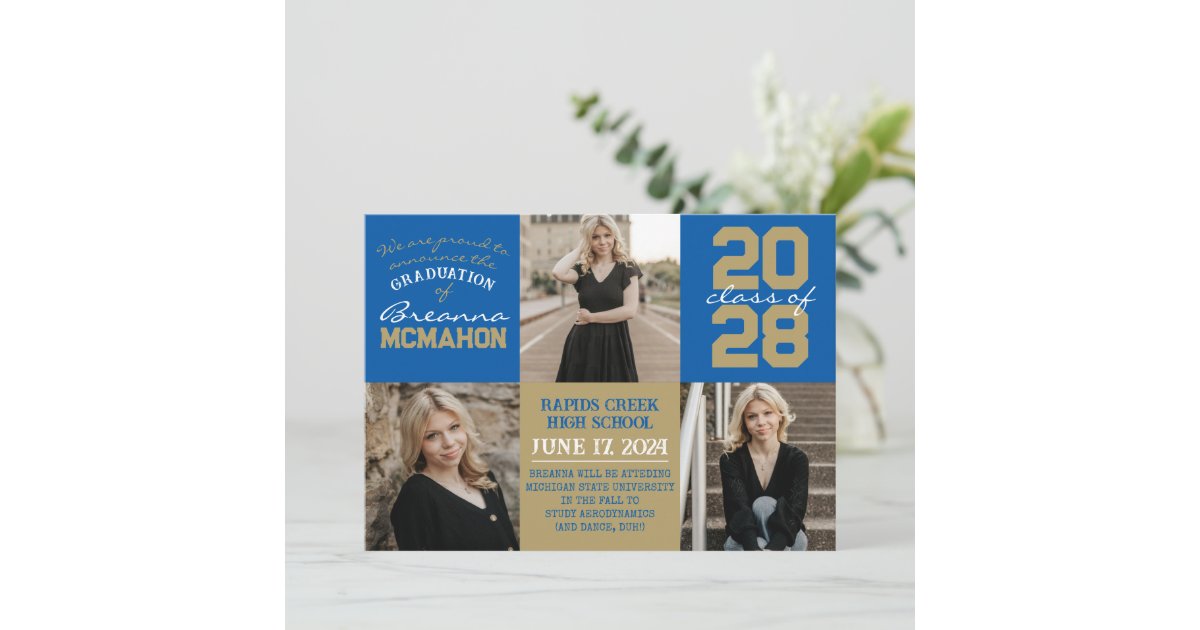 Royal Blue & Bronze Photo Graduation Announcement | Zazzle