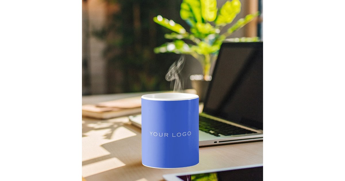 Royal blue business logo rectangular coffee mug | Zazzle