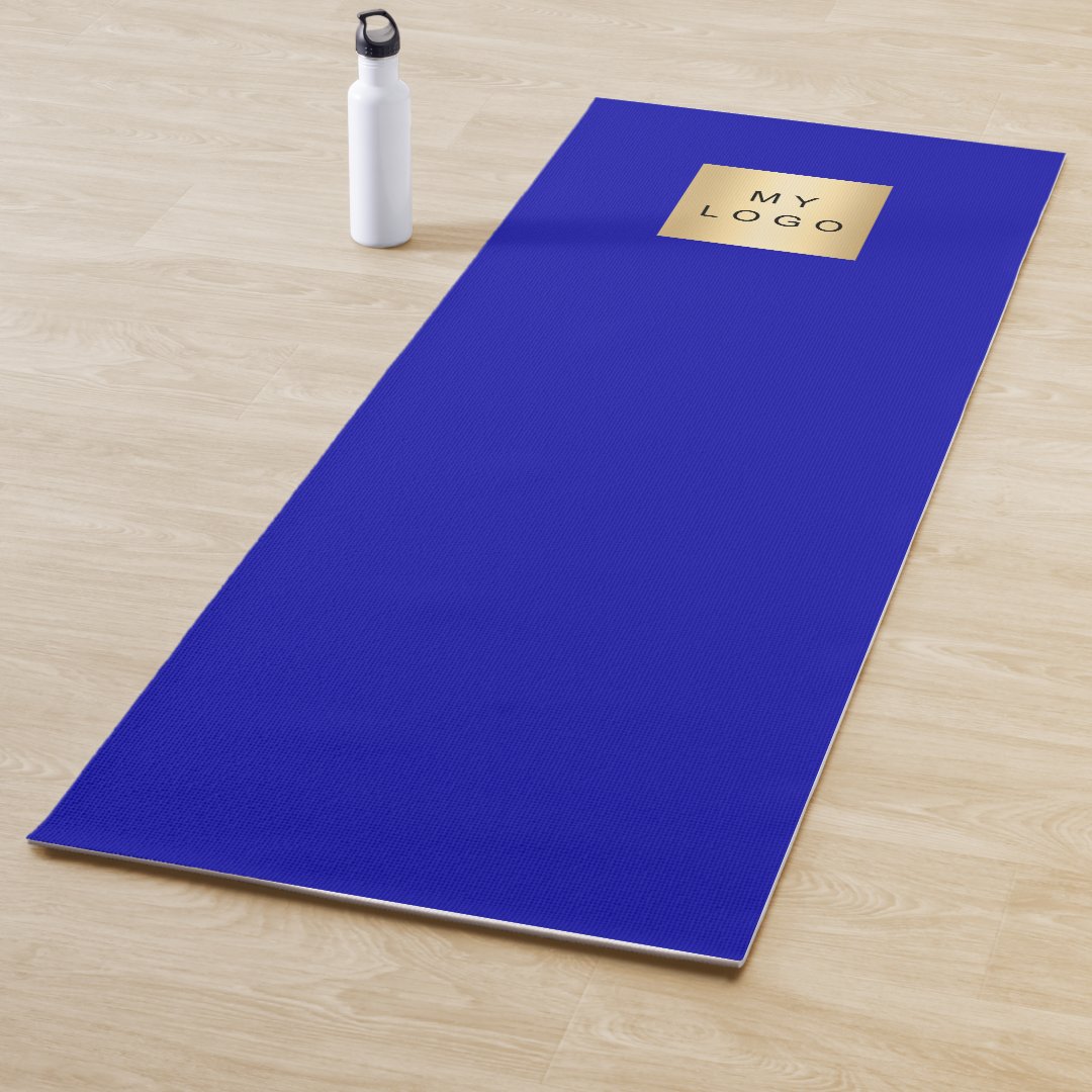 Royal blue business logo studio yoga mat | Zazzle
