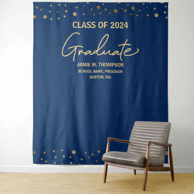 Royal blue Class of 2024 backdrop graduation | Zazzle