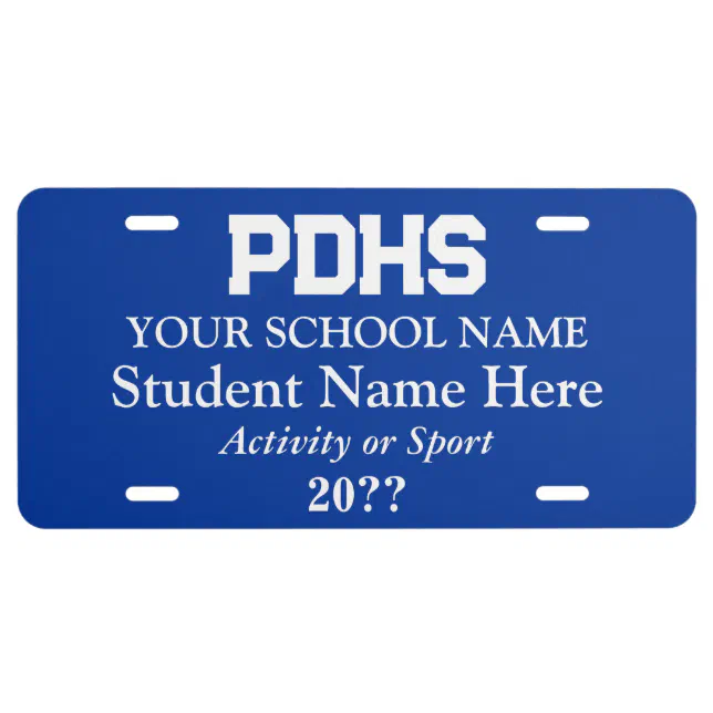Royal Blue College or High School Student License Plate | Zazzle