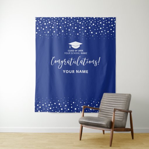 Royal Blue Confetti Congratulation Graduation Tapestry | Zazzle