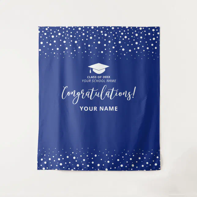 Royal Blue Confetti Congratulation Graduation Tapestry | Zazzle
