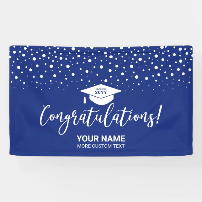 Royal Blue Confetti Congratulations Graduation Banner | Zazzle