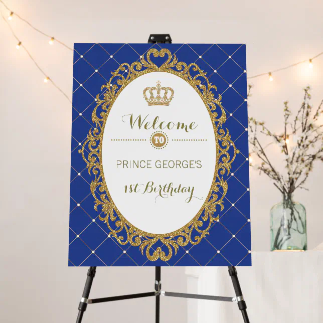 Royal Blue Crown Prince Birthday Party Welcome Foam Board | Zazzle