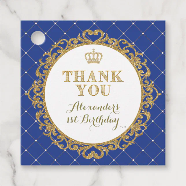 Royal Blue Crown Prince Thank You Boys Birthday Favor Tags | Zazzle